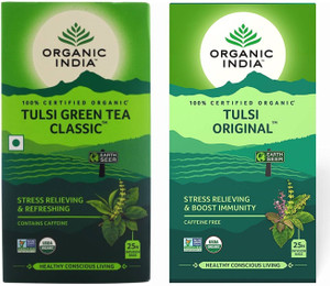 ORGANIC INDIA Tulsi Green Tea Classic 25 Tea Bag & Tulsi Original 25 ...