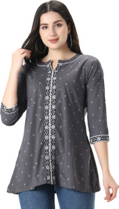 Faleesha Casual Printed Women Grey Top - Buy Faleesha Casual Printed ...