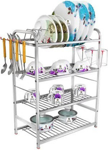 FORTUNE BLU Utensil Kitchen Rack Steel 4 LAYER Stainless Steel Wall ...