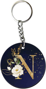 Party Gift Printed Round Keyring for Bag Wallet Purse Alphabet Letter ...