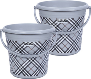 RATAN Frosty Checks Print Pack of 2 Grey 25 L Plastic Bucket Price in ...