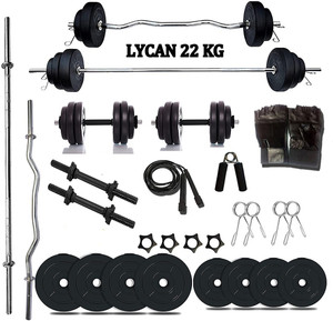 LYCAN 22 kg weight plates 3KGX4,2.5KGX4 ,5Ftplain,3feet Curl,Glvoes,G,R ...