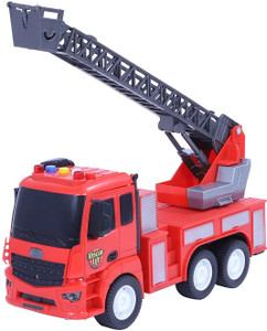 NIJEK STORE Friction Powered Fire Rescue Lift Truck Toy Light Pull Back ...