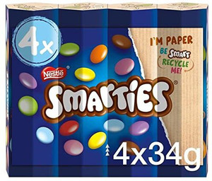 NESTLE Smarties 4 Tube Milk Chocolate In a Crisp Sugar Shell 4 × 34g ...