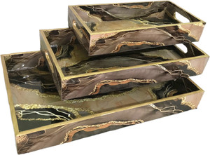 ITC Wooden Designer Tray Set | Set of 3 | Enamel Coated Tray Price in ...