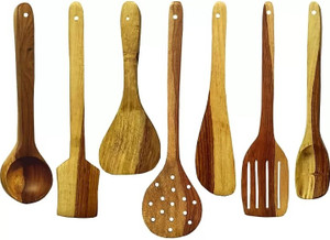 kisniv Wooden Spoon Set Of 7 Jhara,Jharni,Palta,Doi,Butter,Rice,Medium ...