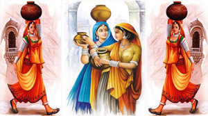 ARN DECOR INDIA 91.44 cm ARN DECOR RAJASTHANI WOMANS AND VILLAGE ...