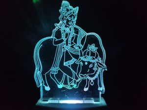 TAMAYO GOD KRISHNA WITH COW Acrylic 3D Illusion RGB 7 Colour Changing ...