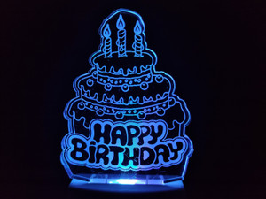 TAMAYO HAPPY BIRTHDAY CAKE Acrylic 3D Illusion RGB 7 Colour Changing ...