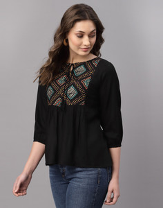 Selvia Casual Printed Women Black Top - Buy Selvia Casual Printed Women ...