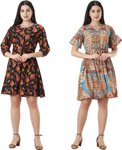 Faleesha Women Fit and Flare Multicolor Dress - Buy Faleesha Women Fit ...