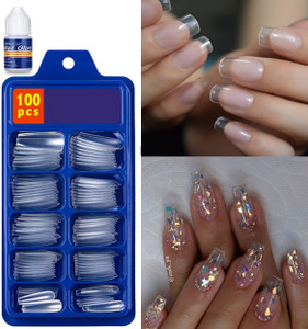 Facejewel Artificial Transparent 100 Pieces Reusable Fake Nail Tips ...