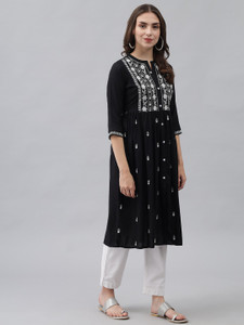 ANGITA Women Chikan Embroidery A-line Kurta - Buy ANGITA Women Chikan ...