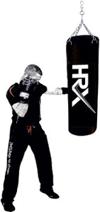 HRX 4 Feet Filled Punching Bag with 12 oz Black Boxing Gloves and Hand ...