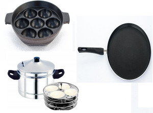 MANAU Idli Maker 4 plate (16 Idlies) Non Stick Dosa Tawa And Paniyaram ...