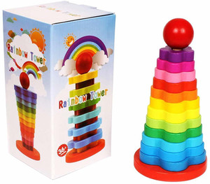 TOYSHINE rainbow stacking rings with multiple shapes making-Wood,Multi ...
