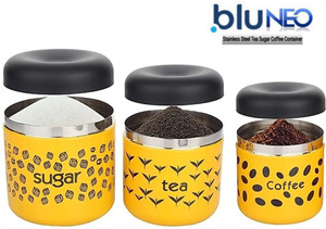 BluNeo Steel Tea Coffee & Sugar Container - 700 ml, 500 ml, 300 ml ...