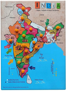AMUSING India map with State Capitals Wooden India Map educational ...