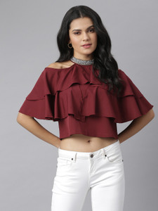 KASSUALLY Casual Embellished Women Maroon Top - Buy KASSUALLY Casual ...