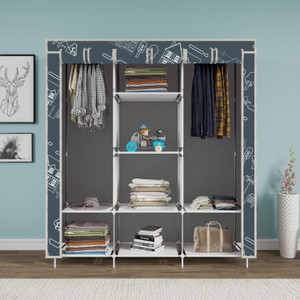 colcum 8 Layer Printed 3 Door Micro Fiber Collapsible Wardrobe Price in ...