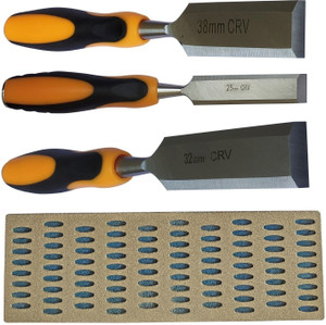 Inditrust 3 pc wood chisel 25mm 32mm 38mm CRV with 1 pc sharpening ...