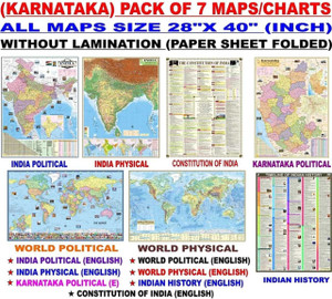 (PACK OF 7) KARNATAKA STATE POLITICAL MAP, INDIA AND WORLD POLITICAL ...