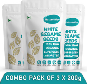 Naturewise Premium Quality Raw Safed Til (White Sesame Seeds) 200-g X 3 ...