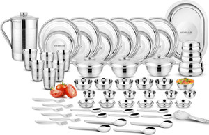 KITCHEN CLUE Pack of 61 Stainless Steel Dinner Set For Kitchen, Silver ...