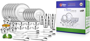 KITCHEN CLUE Pack of 44 Stainless Steel Dinner Set For Kitchen, Silver ...