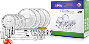 KITCHEN CLUE Pack of 24 Stainless Steel Dinner Set For Kitchen, Silver ...