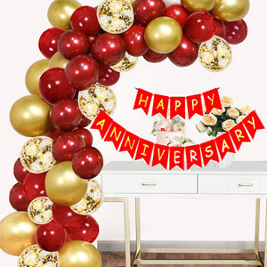Dinipropz Happy Anniversary Red Gold Combo Kit With Balloons Decoration ...