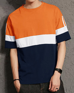 EyeBogler Colorblock Men Round Neck Orange T-Shirt - Buy EyeBogler ...