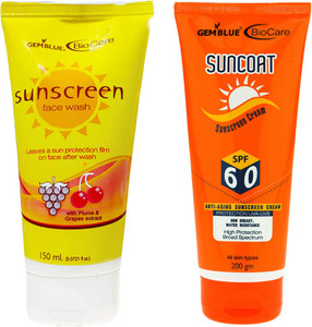 GEMBLUE BIOCARE Sunscreen Face Wash and Anti-Aging Suncreen SPF60 Cream ...