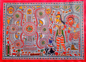 MITHILA HUNAR KOHBAR KOBAR MADHUBANI PAINTING Acrylic 22 inch x 30 inch ...