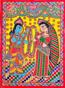 MITHILA HUNAR RAM SITA JAIMAAL MADHUBANI PAINTING Acrylic 15 inch x 11 ...