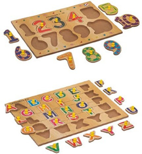 MADDYGROUP ALPHABETS & COUNTING NUMBERS 1-10 WOODEN PUZZLING BOARD ...