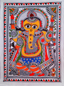 MITHILA HUNAR GANESHJI GANPATI MADHUBANI PAINTING Acrylic 15 inch x 11 ...