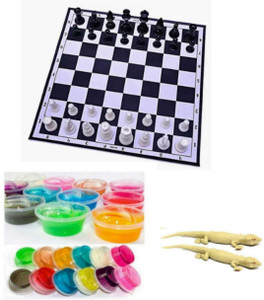 imtion 3 IN 1 ( 2 Chipkali Lizard+ 2 Crystal slime jelly + Chess board ...