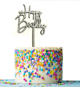Prism Arts Silver Happy Birthday Cake Topper to Celebrate a Birthday ...