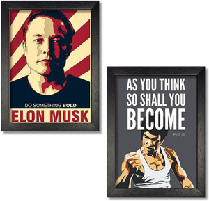 Elon Musk and Bruce Lee Motivational Quotes Wall Frame for Home and ...