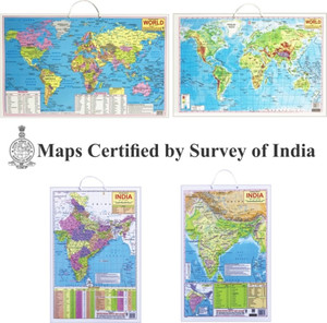 UPSC Laminated Map India and World Political and Physical 12X18cm Paper ...