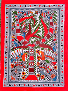 MITHILA HUNAR PEACOCKS AND TREE MADHUBANI PAINTING Acrylic 15 inch x 11 ...