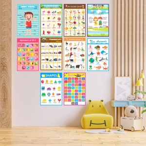 Pack of 10 Kids Learning Poster's Alphabet Chart, Body Parts Chart ...