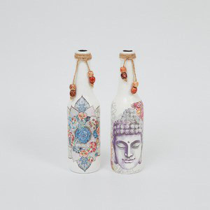Mati Ke Laal Glass Handmade Decoupaged Buddha Design Decorative Bottle ...