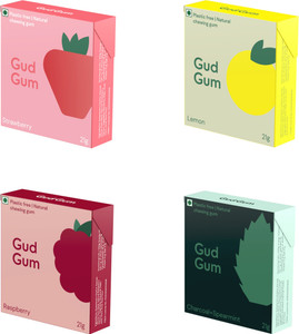 gud gum Natural Plastic Free Chewing Gum- Mini Pack of 4 flavours ...