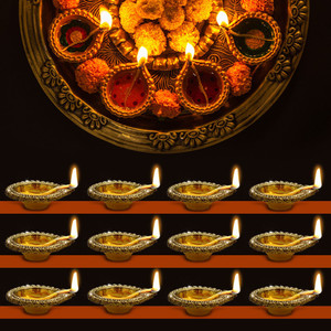 Shubhkart Nitya Kuber Festive Diya Combo Brass (Pack of 12) Table Diya ...
