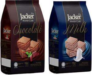 Jacker Wafer Cube Pack in Chocolate and Milk Flavor 100g, (Pack of 2 ...