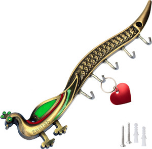 Zeetab Colorful Royal Peacock Key Stand, Antique Brass Key Holder Price ...