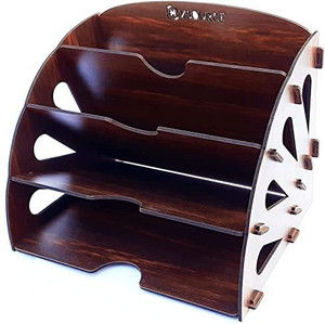 XSOURCE Wooden Desk Magazine Holder 4 Compartment Table Top Magazine ...
