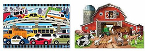 MELISSA & DOUG 24pc Traffic Jam Floor Puzzle & Busy Barn Shaped Floor ...